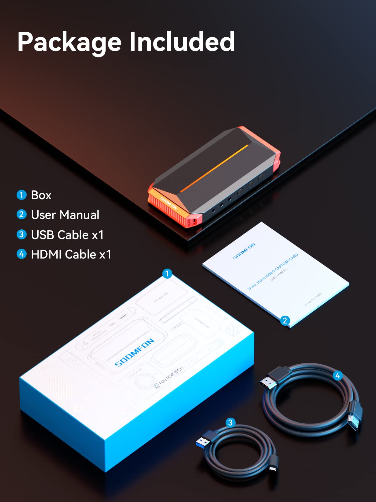 Video Capture Card - SOOMFOM Dual HDMI Input Game Capture Card with 1080P60 HDMI Loop-Out, Stream and Record at 1080P 60fps for Live Streaming, Conference and More