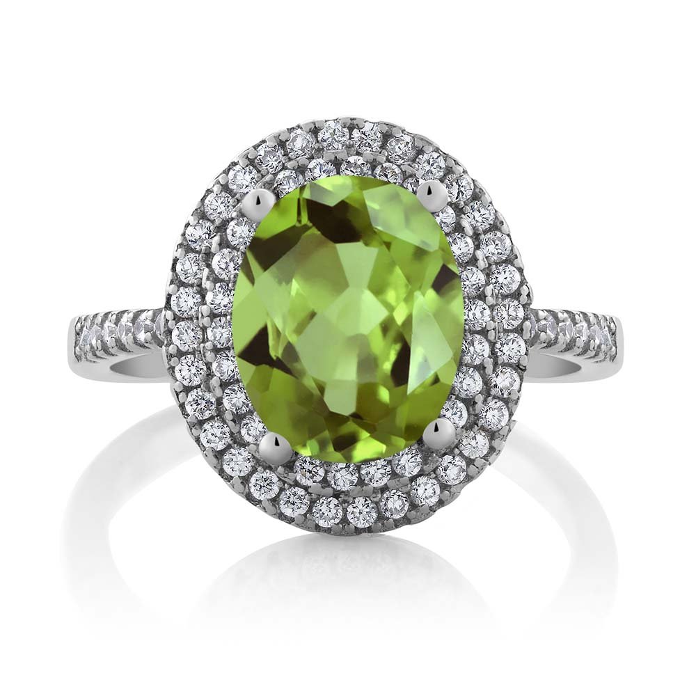 Gem Stone King 925 Sterling Silver Green Peridot Ring For Women (3.10 Cttw, Oval 9X7MM, Gemstone Birthstone, Available In Size 5, 6, 7, 8, 9)