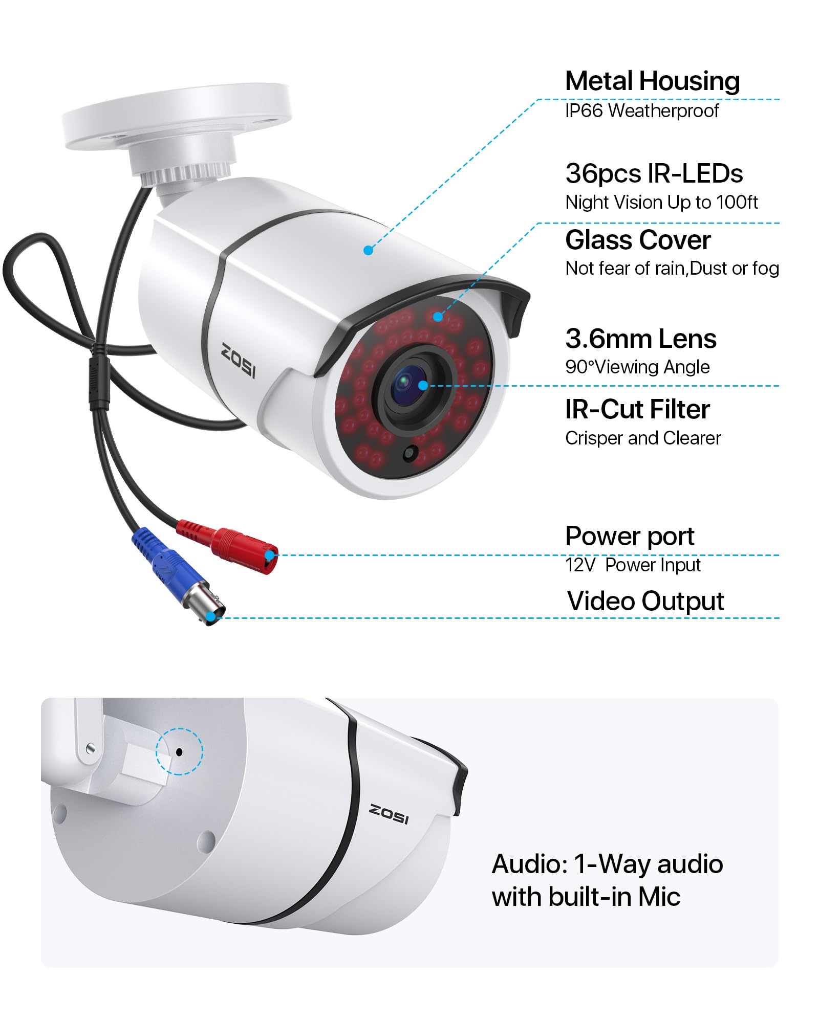 ZOSI 4PACK 1920TVL 1080P HD TVI Security Cameras 120ft Night Vision CCTV Cameras Home Security Day/Night Waterproof Camera for 720P,1080P,5MP,4K HD-TVI Analog DVR Systems