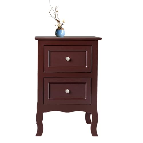 Royard Oaktree Upgraded Set of 2 Wooden Side Table with 2 Drawers Farmhouse Bedside Table with Storage for Bedroom Living Room,Brown