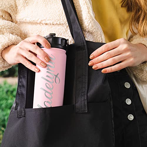 Personalized Water Bottle with Straw & Lid - 18 Oz, 9 Colors, Engraved 8 Designs - Sports Water Bottle Customized with Name or Text