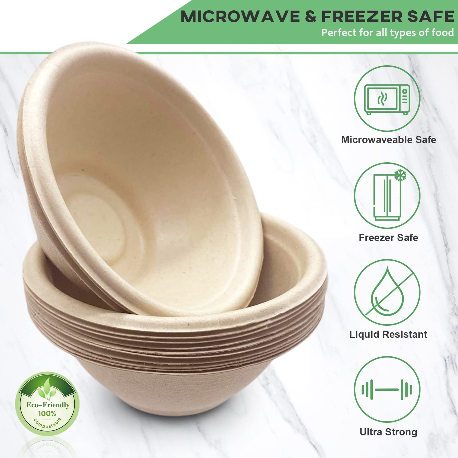 Hamiggaa 100 Pack 8 Oz Paper Bowls Compostable Bowls,Natural Disposable Bowls,Bagasse Bowl Made with All Natural Sugarcane,Biodegradable Bowls for Party,Restaurants and More