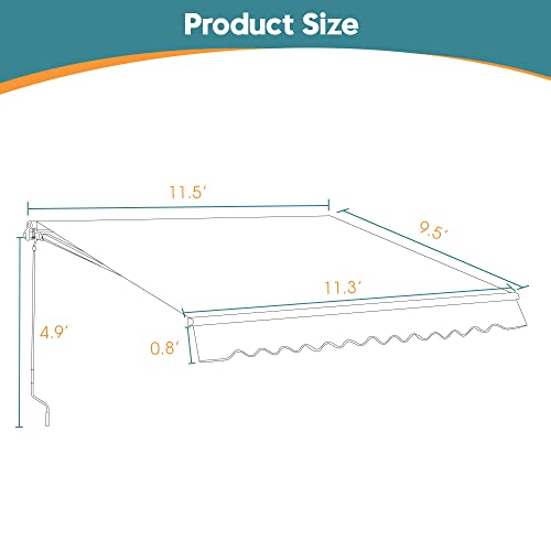 MCombo 12x10 Feet Manual Retractable Patio Door Window Awning Sunshade Shelter Outdoor Canopy (Dark Blue)