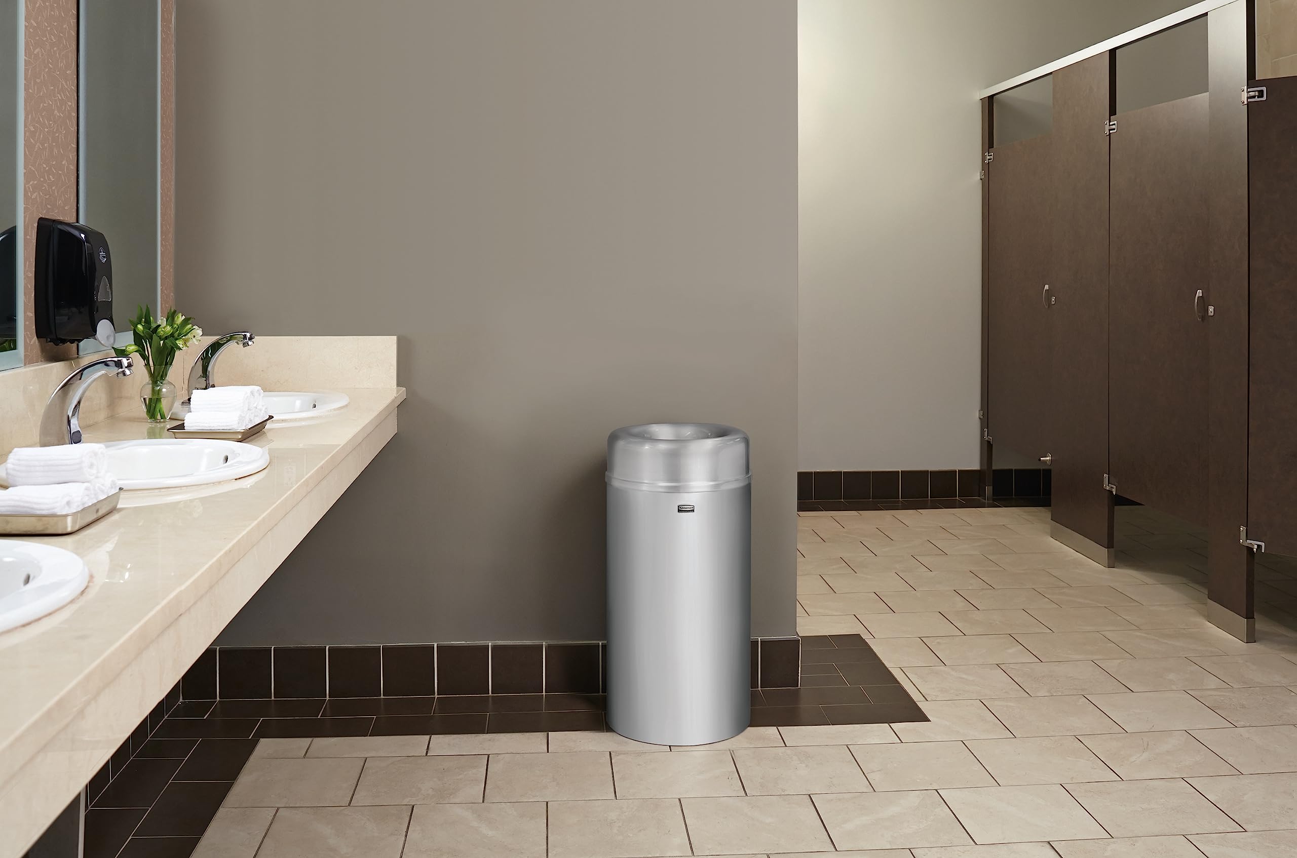 Rubbermaid Commercial Products Crowne Collection Open Top Trash Can, 30-Gallon, Aluminum, Indoor/Outdoor Waste Container for Mall/School/Office