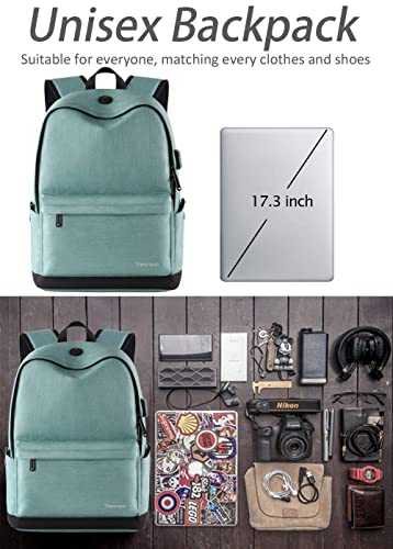 Vancropak Water Resistant Backpack for College 17inch Laptop Compartment,College Back Pack with USB Charging Port,Rucksack Canvas Backpack for Women Storage Notebook Travel Hiking Daypack,Cyan