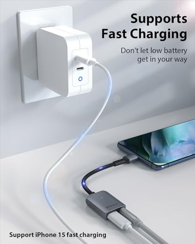 Stouchi USB C to 3.5mm Headphone and Charger Adapter, 2 in 1 USB C to Aux Audio Jack with Safe 30W Fast Charging, Hi-res DAC Compatible with iPhone15, iPad, Pixel 8/7/6/5, Samsung Galaxy S22 S21 Plus