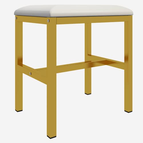 Vanity Bench Vanity Stool Chair for Bathroom Makeup Vanity Chair for Vanity Makeup Room Small Tall Gold White-NO pre-drilled Holes in The Bottom