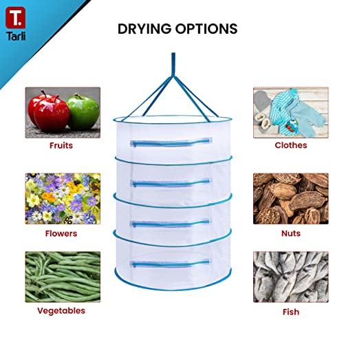 Tarli 4 Layer Herb Drying Rack Comes with Fabric Cover - 8 inch Bigger Shelves and Premium Breathable Mesh for Efficient Drying of Herbs, Flowers, Seeds, Fish, etc - Designed in USA