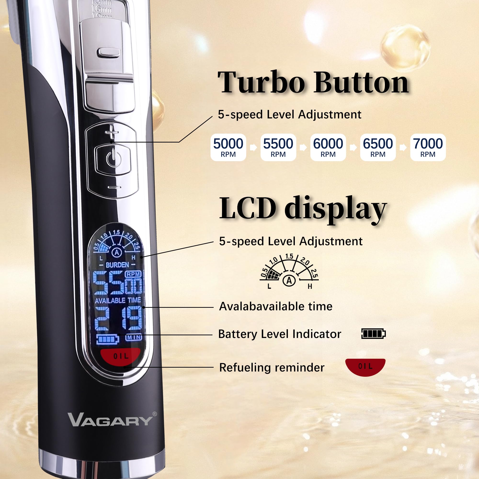 VAGARY VG-5817 Hair Clippers for Men Professional, Titanium-Coated Ceramic Blade Cordless Trimmer Men Cutting Kit Barbers Haircut Electric Grooming Machine