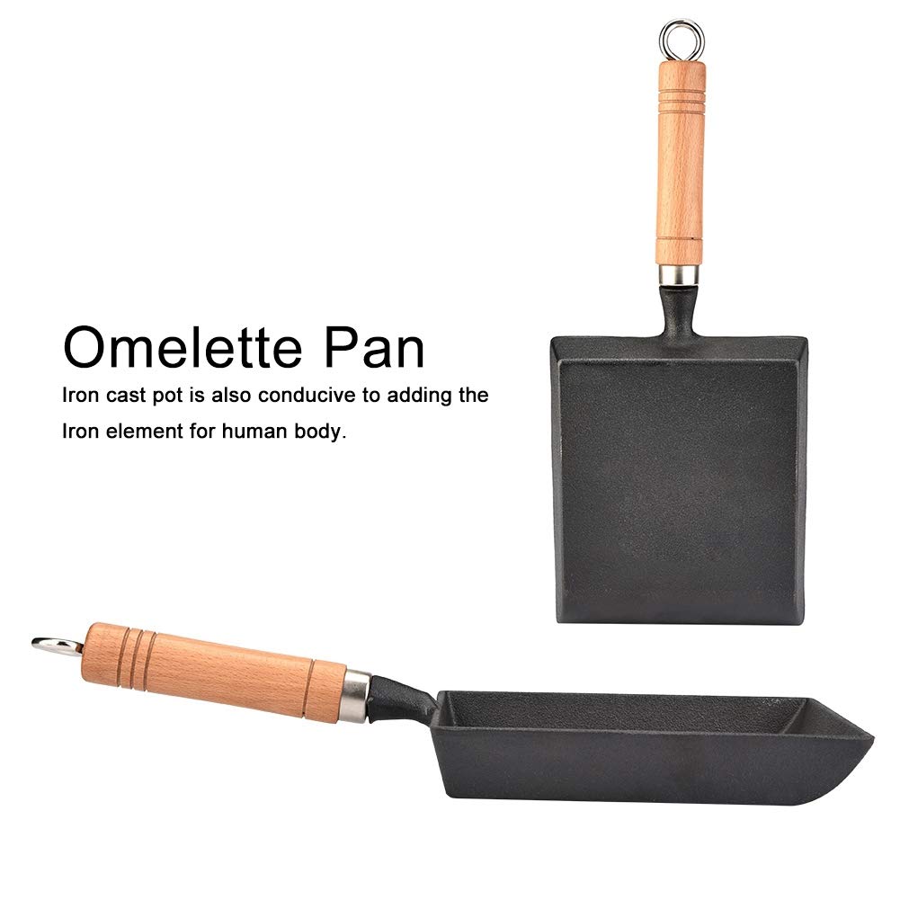 Vikye Tamagoyaki Japanese Omelette Pan/Egg Pan, Mini Frying Pan Iron Omelette Pot Tamagoyaki Wooden Handle Pan Works on Gas, Halogen, Ceramic & Induction Cooktops