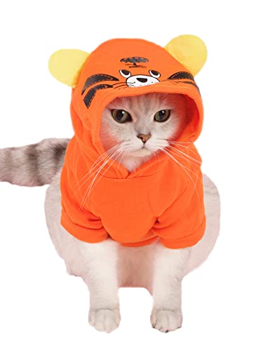 QWINEE Dog Hoodie,Dog Coat,Cat Clothes,Dog Sweatshirt,Puppy Clothes,Duck and Tiger Design,Cute Pet Outfit for Small Medium Dog Doggie Kitten Boy and Girl Orange Large