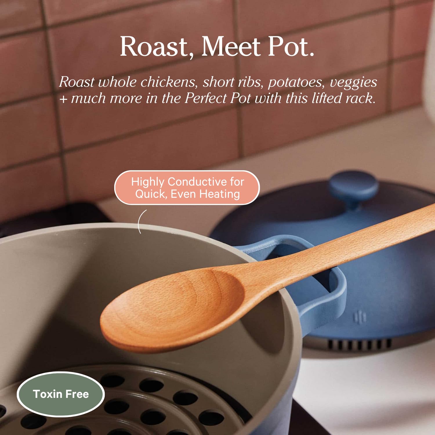 Our Place Perfect Pot Roasting Rack - 2-in-1 Custom-Fit Rack and Steamer | Toxin-Free Ceramic Coating | With Oven-Safe Silicone Feet | Char