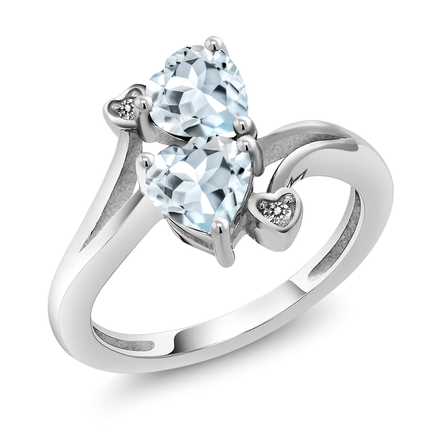 Gem Stone King 925 Sterling Silver Sky Blue Aquamarine and White Diamond Ring For Women (1.49 Cttw, Heart Shape 6MM, Gemstone March Birthstone, Available In Size 5, 6, 7, 8, 9)