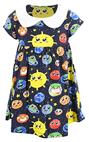 Unique Baby Girls Outer Space Back to School Skater Dress (5Y, Navy Blue)