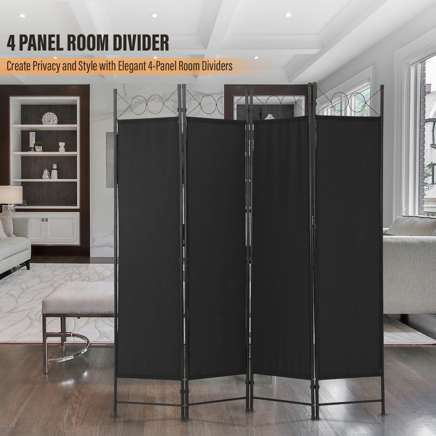 Room Divider,4 Panels Folding Privacy Screen Portable Wall Divider Partition Freestanding Room Dividers for Home Office Room Separation,Black