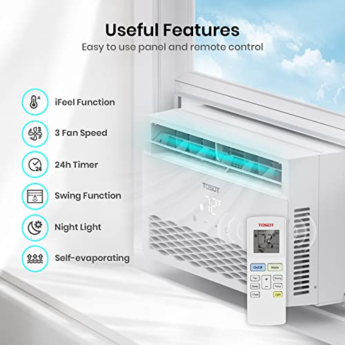 TOSOT 10,000 BTU Window Air Conditioner - Energy Star, Modern Design, and Temperature-Sensing Remote - Window AC for Bedroom, Living Room, and attics up to 450 sq. ft. , White