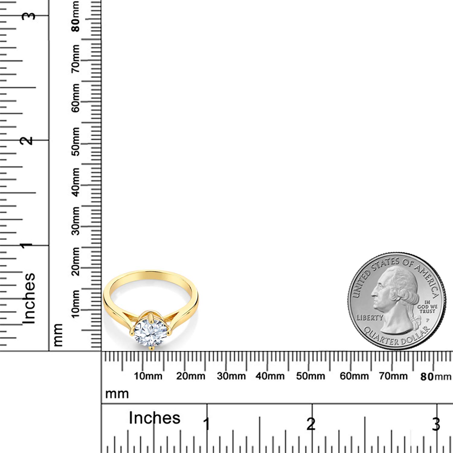 Gem Stone King 0.84 Ct Round Cut White Zirconia CZ Yellow Gold Plated Women Ring (Size 8)