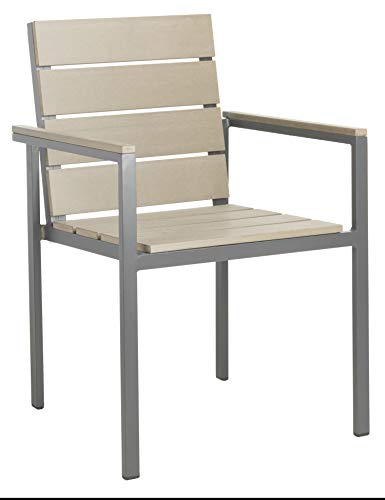 SAFAVIEH Outdoor Collection Beldan Distressed Taupe Stackable Chair (Set of 2)
