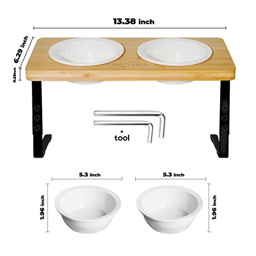 PEJOYT Elevated Cat Ceramic Bowls - Adjustable Tilted Bamboo Raised Dog Bowls for Small Dogs Pet Food and Water Dish Feeder with Stand