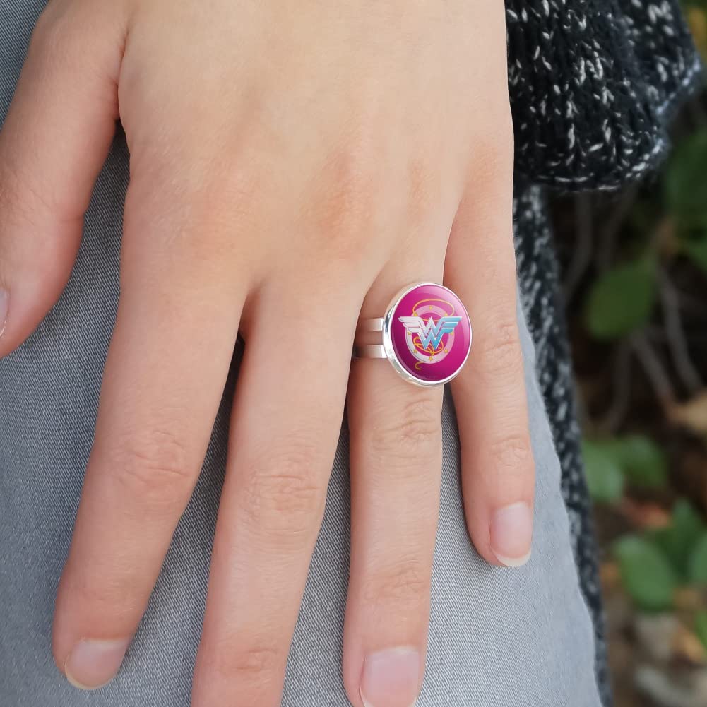 GRAPHICS & MORE Wonder Woman 80th Pastel Logo Silver Plated Adjustable Novelty Ring