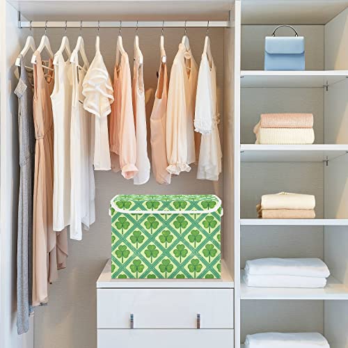 SUABO Clovers Holiday St. Patrick's Day Storage Bin with Lid Large Canvas Storage Boxes Foldable Home Cube Baskets Closet Organizers for Nursery Bedroom Office