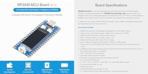 Waveshare RP2040-LCD-0.96 A Low-Cost High-Performance Pico-Like MCU Board Based On Raspberry Pi Microcontroller RP2040 Compatible with Most of The Raspberry Pi Pico Add-On Modules