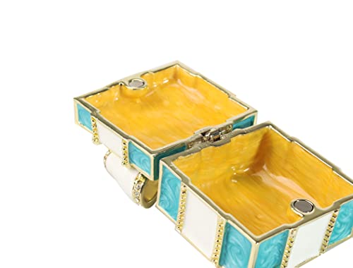 Mini Enamel Rhinestones Bow-knot Jewelry Box Bow-knot Hinged Trinket Box Bow Bling Trinket Box Miniature Figurine Ring Box for Women Girls Wedding Birthday Gift Christmas (Blue)