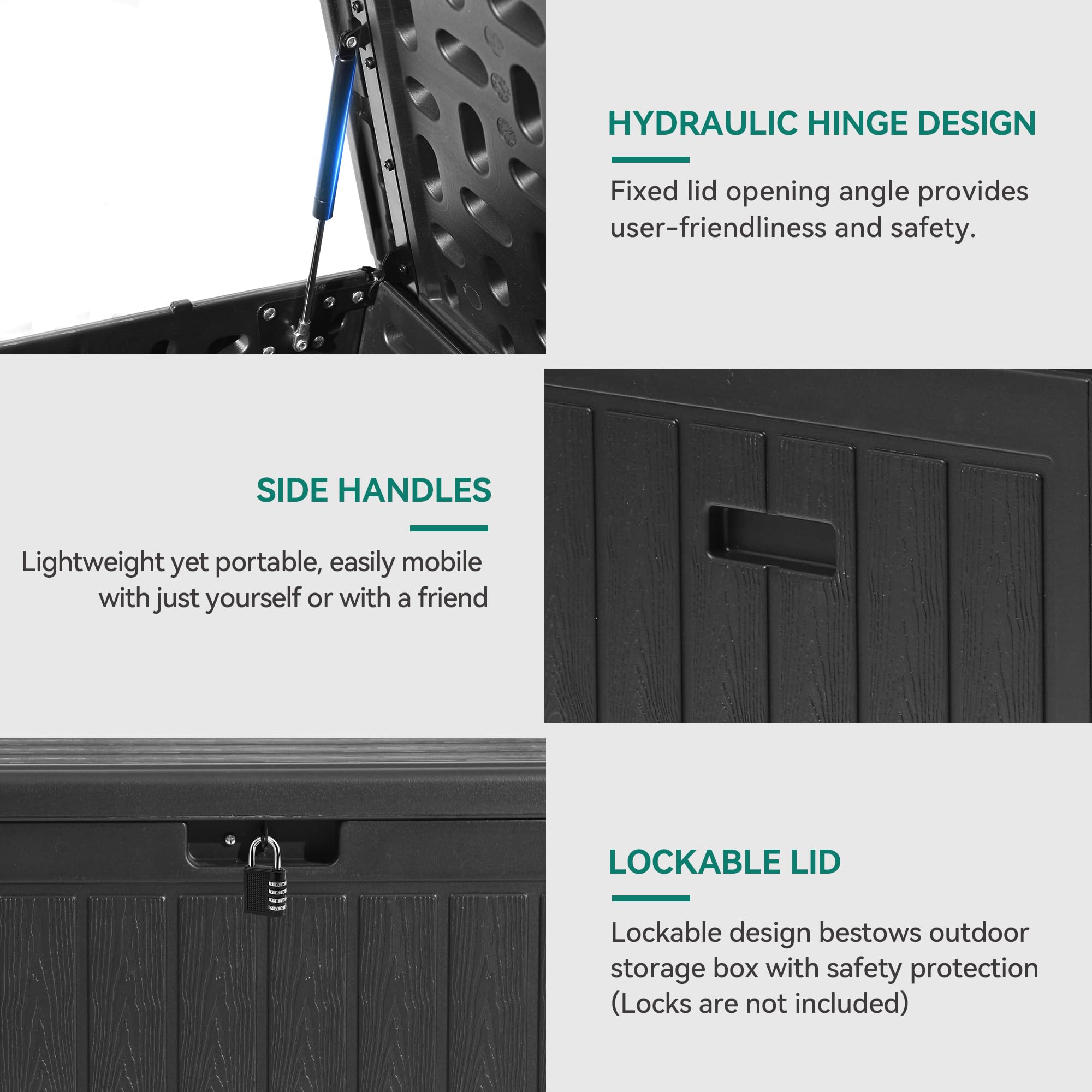 YITAHOME XXL 230 Gallon Large Deck Box,Outdoor Storage for Patio Furniture Cushions,Garden Tools with Flexible Divider,Waterproof,Lockable (Black&Brown)