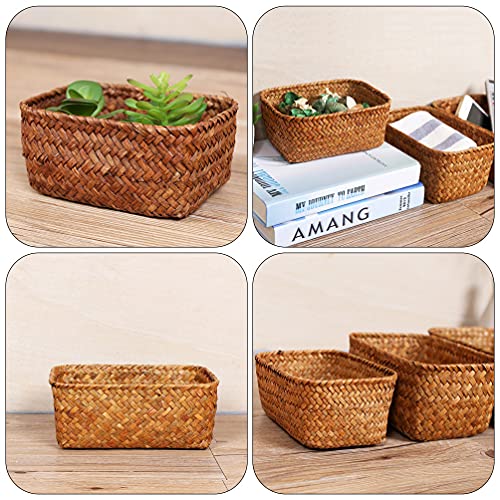 PATKAW Closet Organizers Seagrass Storage Baskets Water Hyacinth Storage Baskets Straw Seaweed Basket Handwoven Rattan Storage Basket Clothes Items Rectangular L Rattan Basket