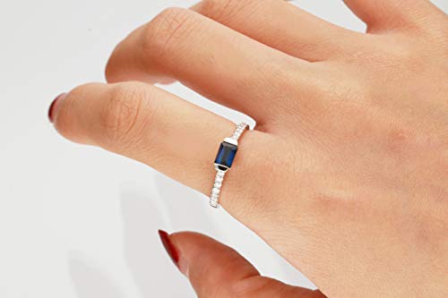 Gin & Grace 10K White Gold Genuine Blue Sapphire Diamond (I1,I2) Propose Promise Ring (Size 7) for Women