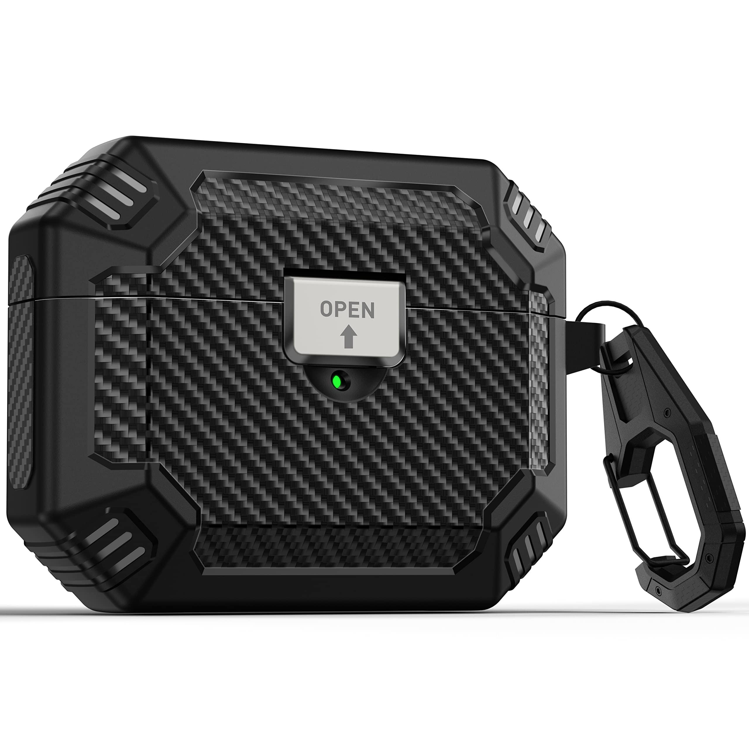 Winproo Armor Airpods Pro Case Cover with Lock Clip, Military Hard Shell Full-Body Shockproof Protective Case Skin with Keychain for Airpods Pro (Black)