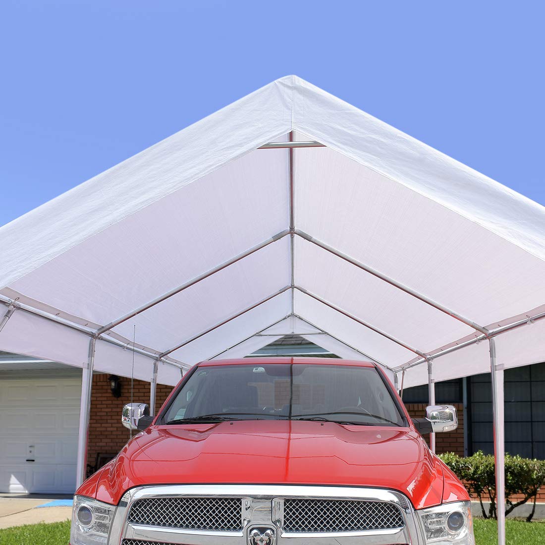 PEAKTOP OUTDOOR 12'x20' Heavy Duty Carport, Portable Car Canopy, Garage Tent, Boat Shelter with Reinforced Triangular Beams and Ground Bar, Grey