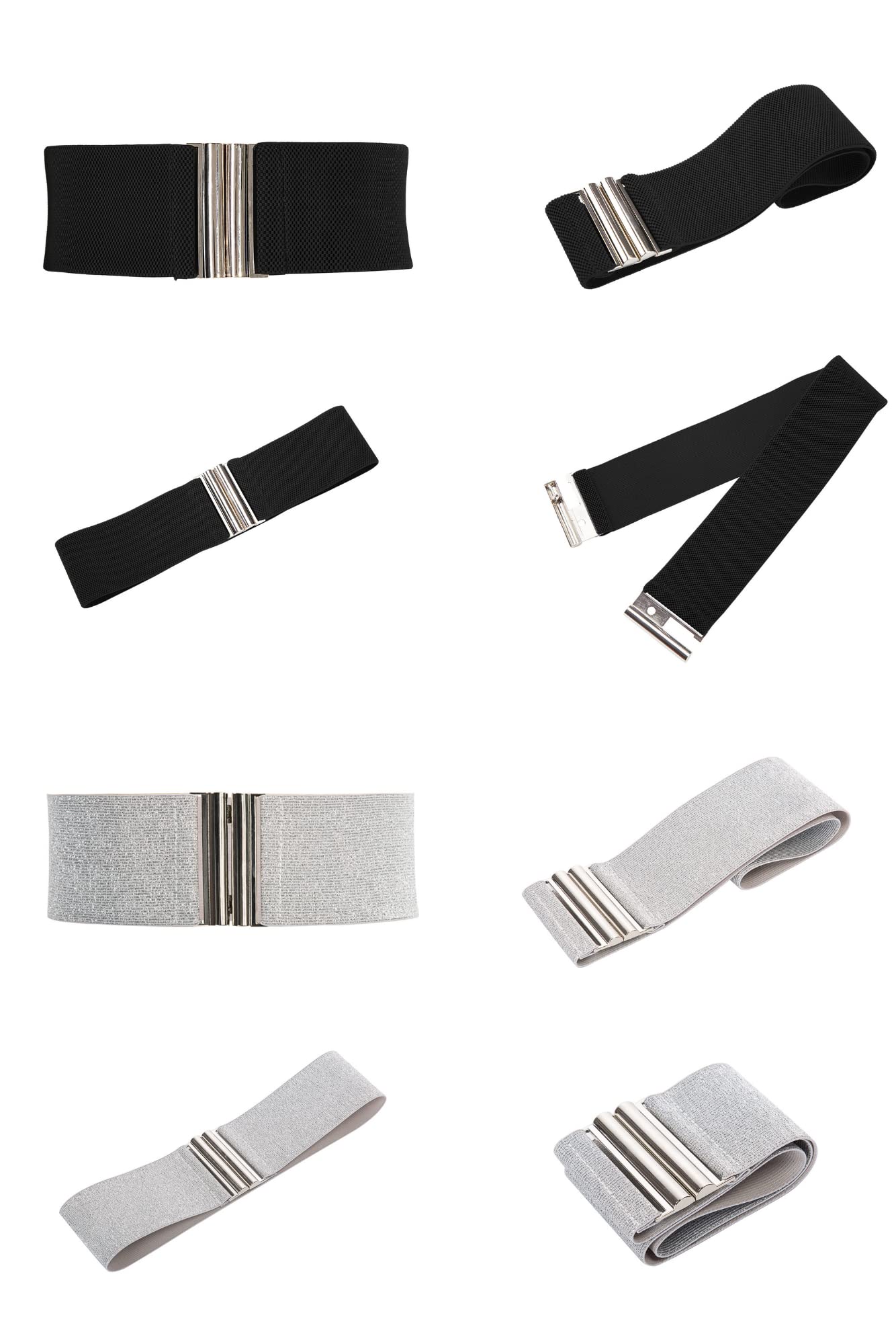 GRACE KARIN Lightweight Stretch Waist Band Buckle Belt for Women Jeans Black Sliver XL