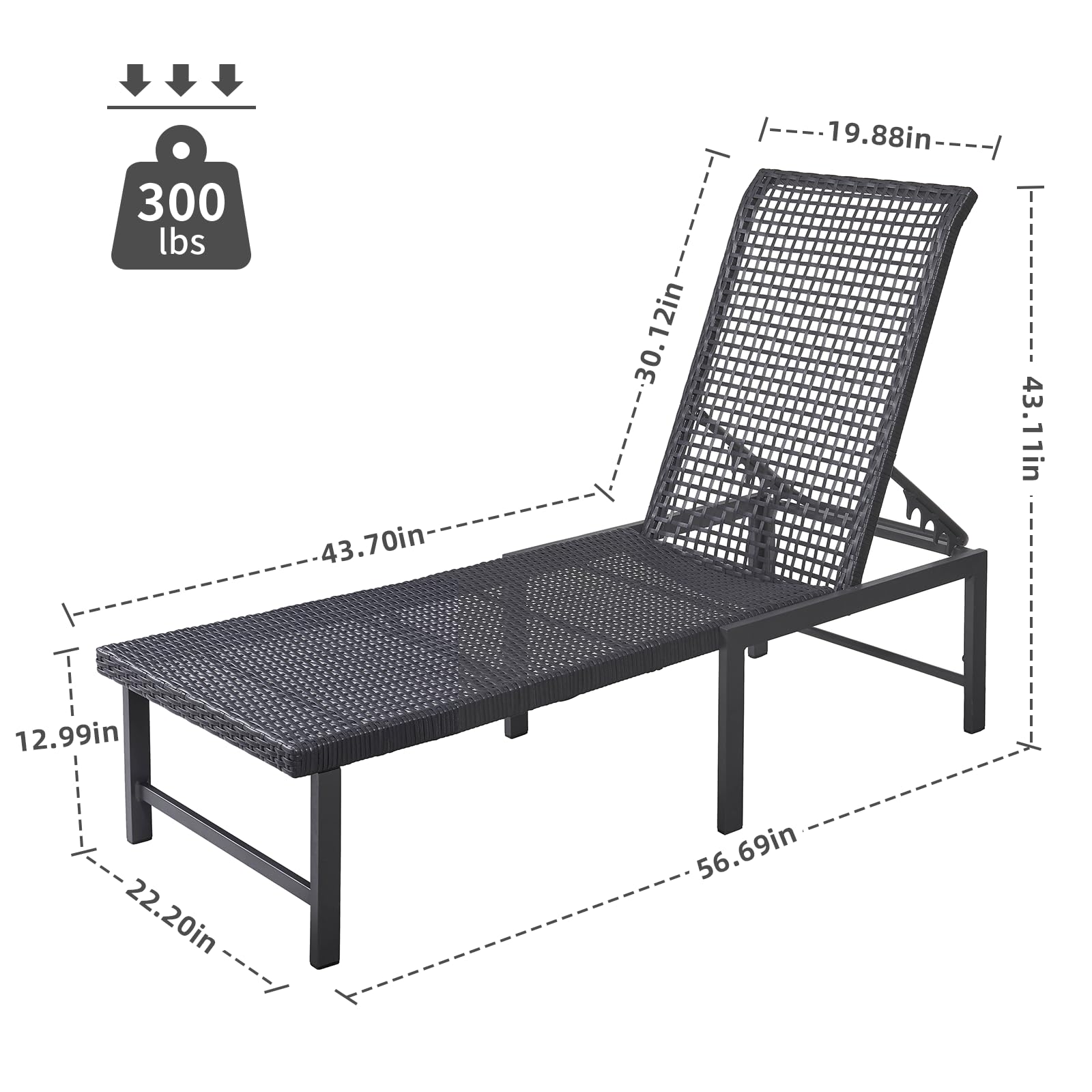 Outdoor Chaise Lounge Chair Set of 2, Rattan Pool Chairs with Adjustable Backrest, Rustproof Aluminum Frame Tanning Chair, for Poolside, Backyard, Lawn, Deck(Dark Grey)