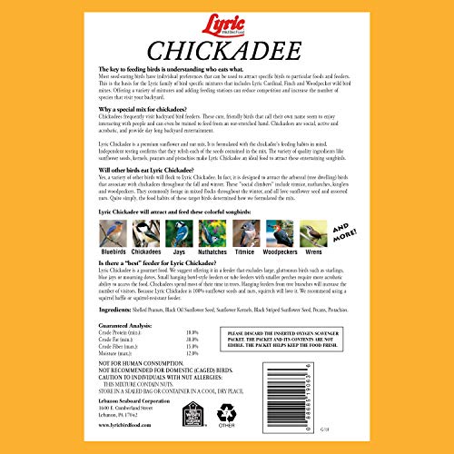 Lyric Chickadee Wild Bird Seed - Sunflower & Nut Premium Bird Food Mix for Chickadees, Nuthatches & Titmice - 20 lb bag