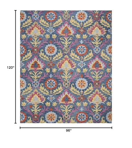 SAFAVIEH Suzani Collection 8' x 10' Blue/Multi SZN312A Hand-Hooked Boho Premium Wool Area Rug