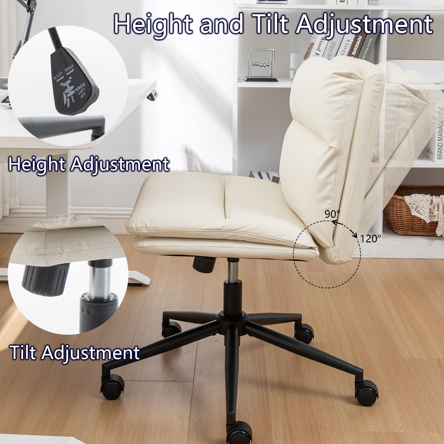 Riknuxi Criss Cross Chair with Wheels, Ergonomic Home Office Desk Chairs with Black Base, Modern Vanity Chair for Home, Office, Make Up (White)