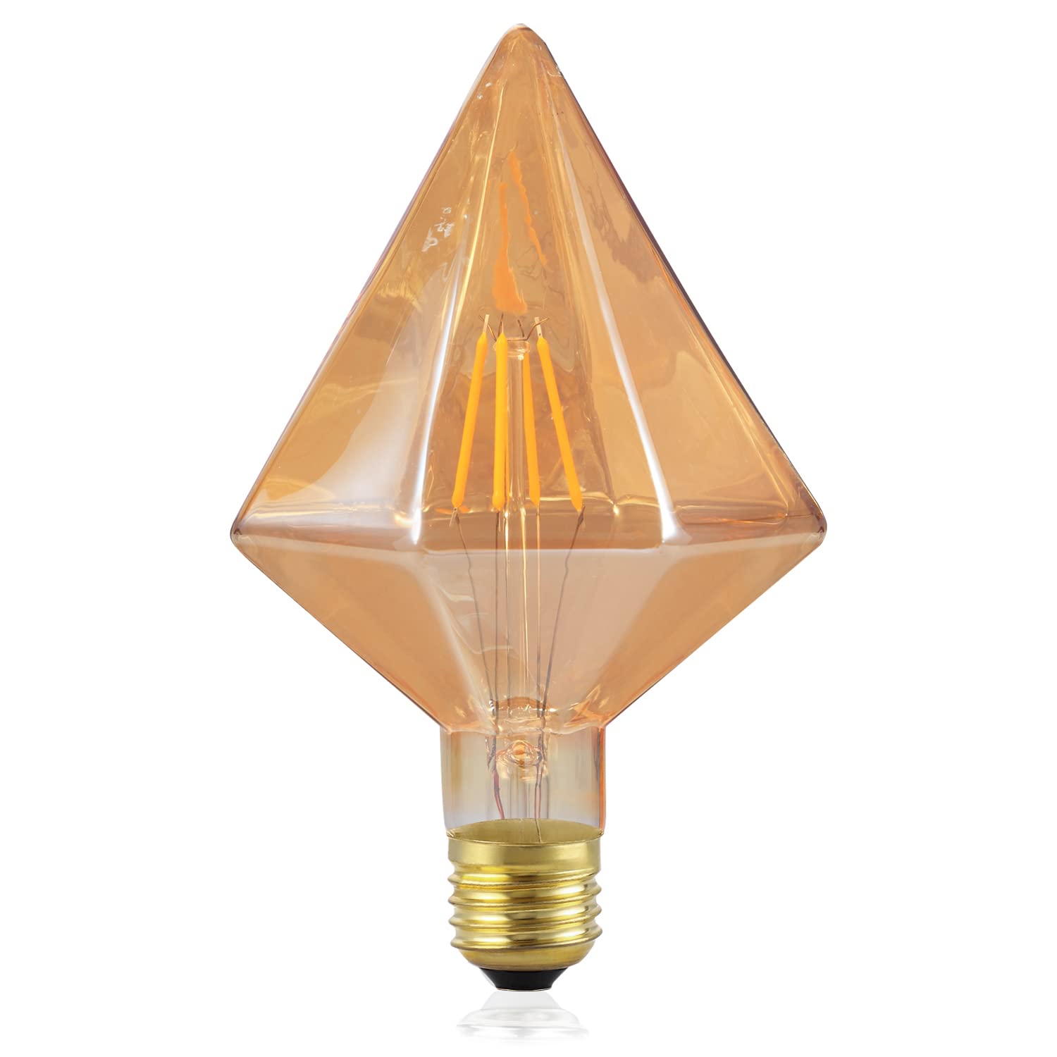 FOOFOO Vintage Diamond Edison Bulb, Amber Glass Warm Yellow, LED Bulbs Dimmable Suitable for Chandelier Wall Lamp