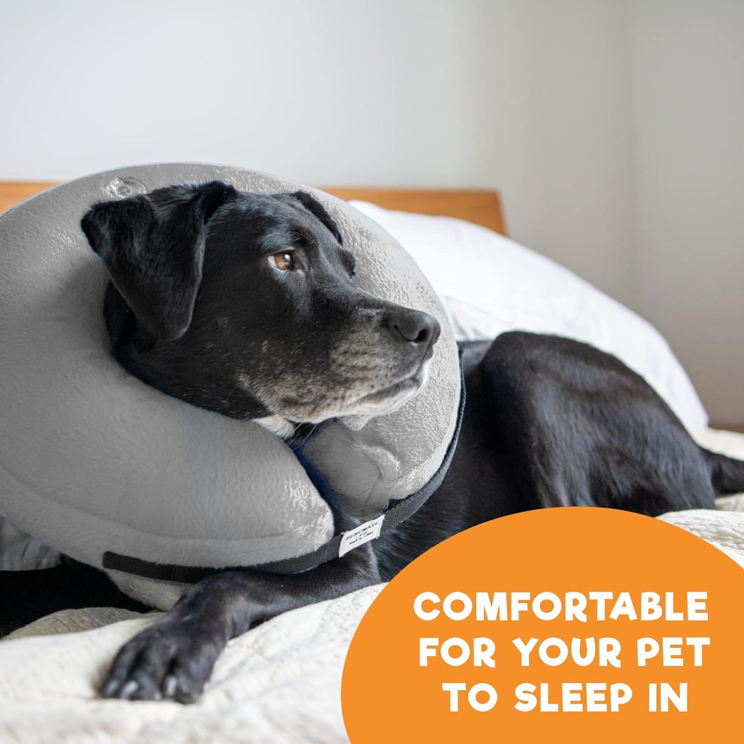 PeakTrend Protective Inflatable Collar for Dogs and Cats - Soft Pet Recovery Collar Does Not Block Vision E-Collar, Soft Protective Cone for Dogs After Surgery (Gray, [Neck:10"-14"] Medium)