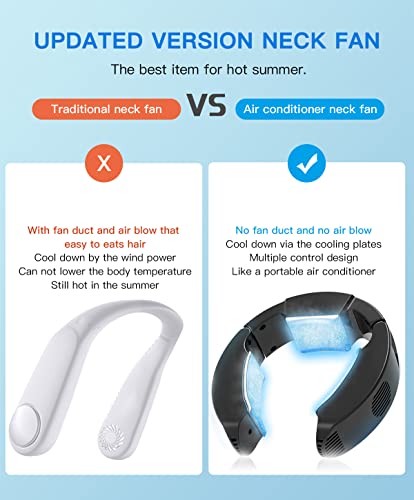 yahava Portable Air Conditioner Neck Fan 3 Cooling Plates Personal Fan Two 2 Speeds Angle Adjustable Fan with 10000mAh Power Bank
