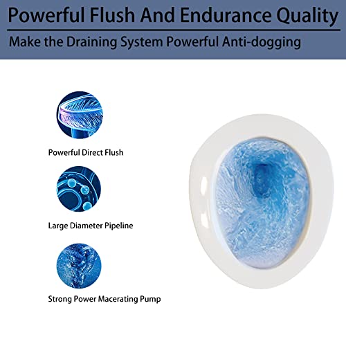 Macerating Toilet System | Macerator Pump With 4 Water Inlets, White & Two-piece Upflush Toilet For Basement, Including Round Bowl, Water Tank