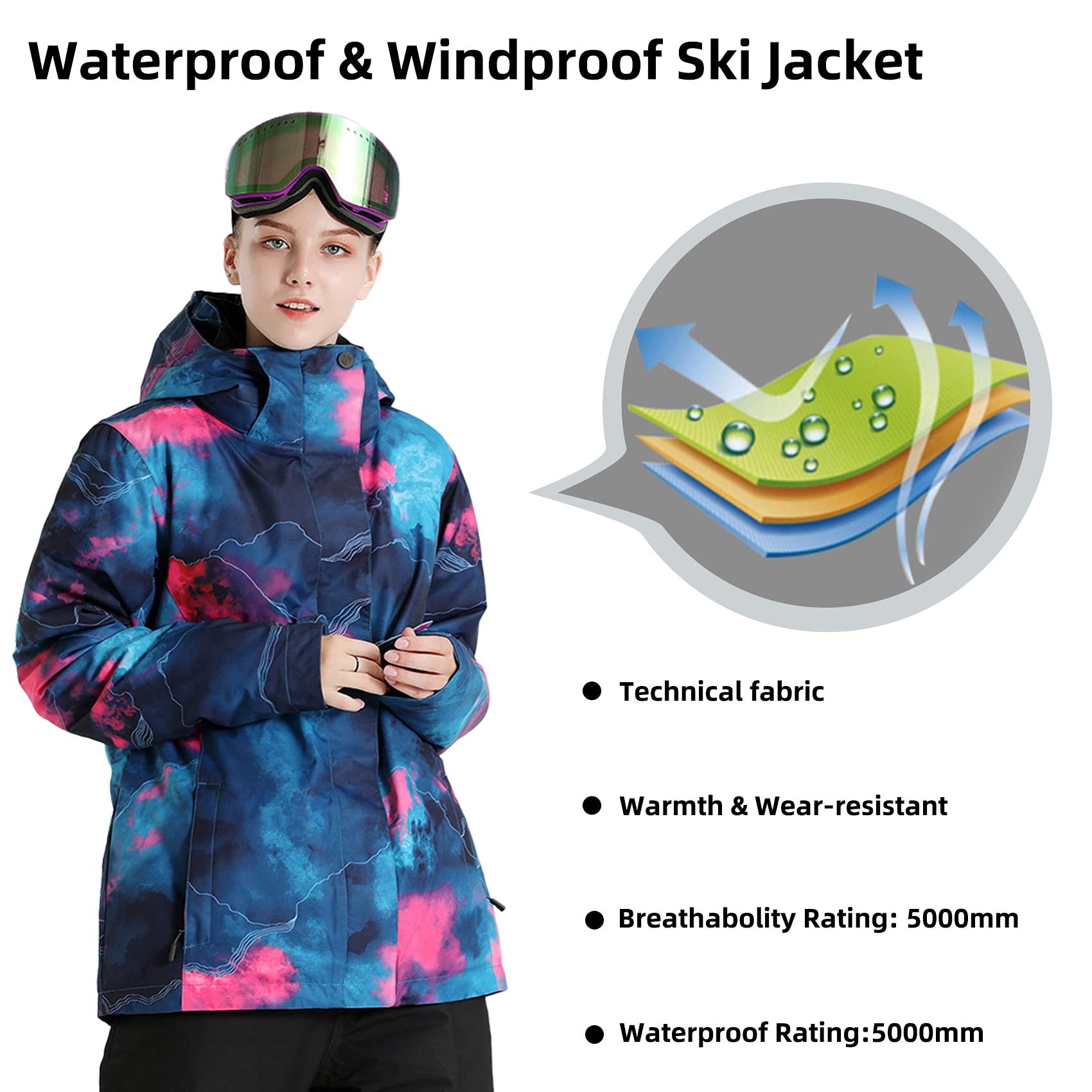 GSOU SNOW Womens Ski Jacket and Pants Snowboarding Snowsuit Coat Warm Winter Hooded Waterproof Windproof