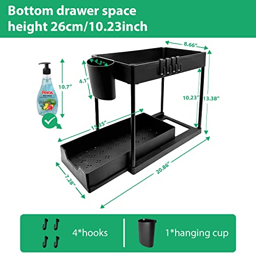 Under Sink Organizers and Storager,Under the Sink Organizer Kitchen Sink Organizer with Hooks, Hanging Cup,2-Tier Multi-purpose Holywarm Under Sink Organize,Bathroom Organizer, 2 Pack