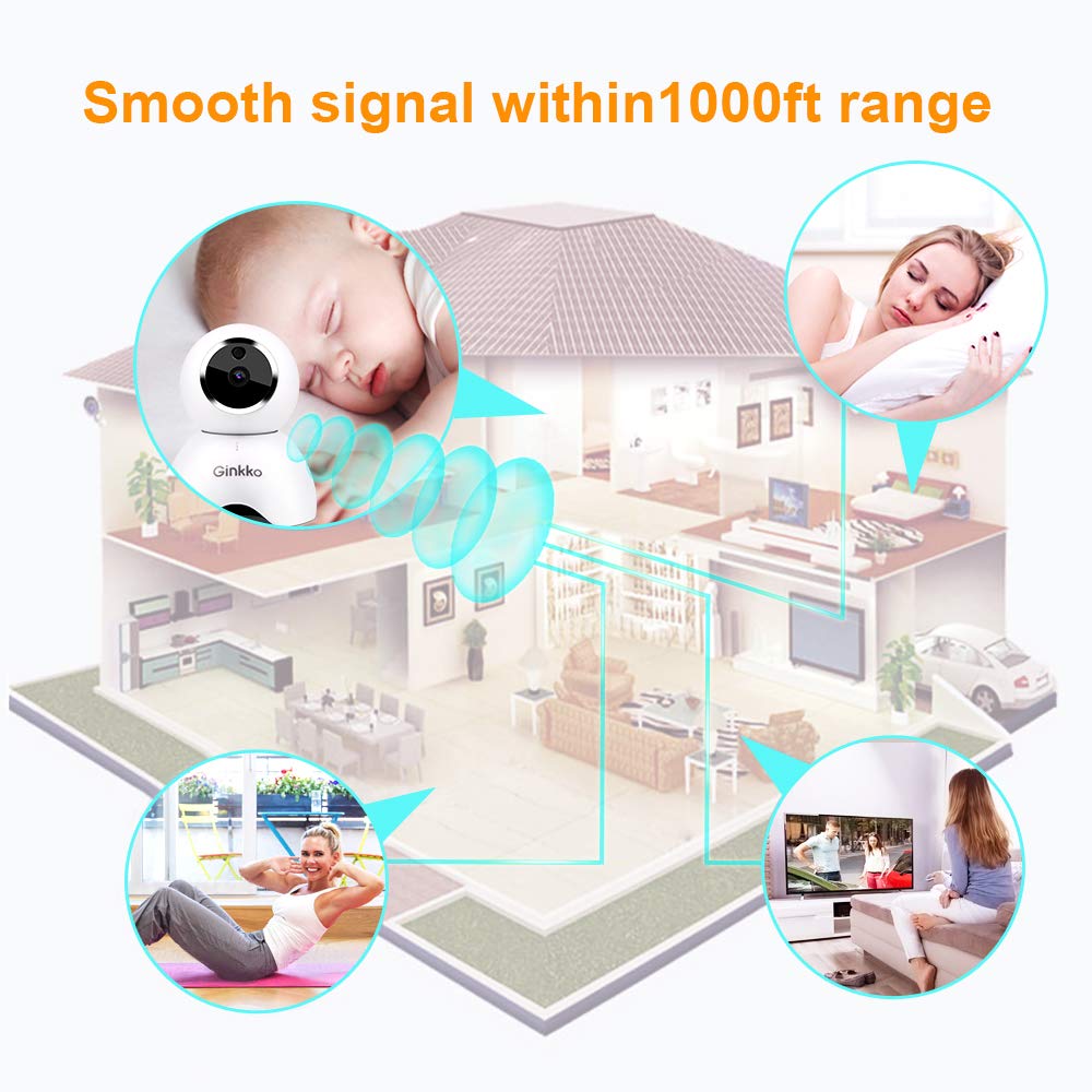 Ginkko Baby Monitor, 5" HD LCD,720P HD Digtal Color Video,Support 4 Camera with 110° Wide Angle,1000ft Range,Night Vision,Sound Detection,Temperature Alarm,Two-Way Audio,Sleep Mode,Feeding