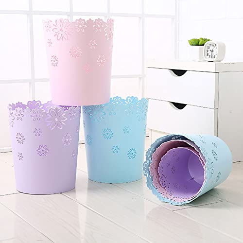 Scakbyer Wastebasket, Hollow Flower Shape Plastic Lidless Wastepaper Baskets Trash Can - M - Blue