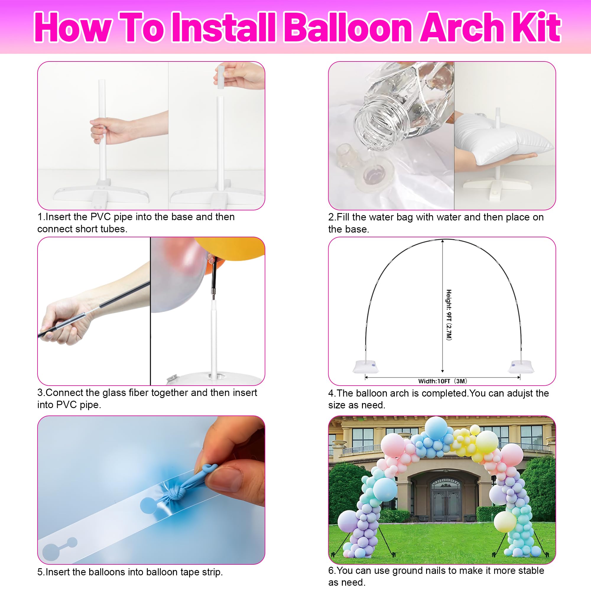 Toosci Balloon Arch Kit 9FT Height & 10FT Width, Adjustable Balloon Arch Stand Set,Balloon Arch Frame with Base for Wedding Baby Shower Birthday Party Supplies Decorations