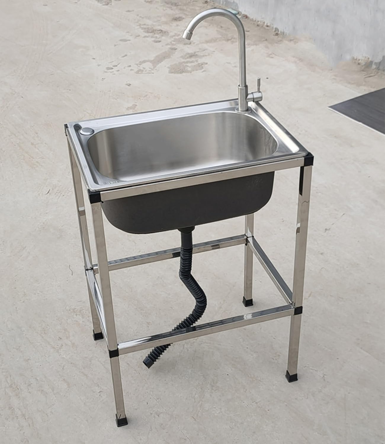 Freestanding Kitchen Sink, Commercial Restaurant Utility Sink Set, Stainless Steel Single Bowl Kitchen Sink, with Faucet (Size : 60x45cm/23.6x17.7in)