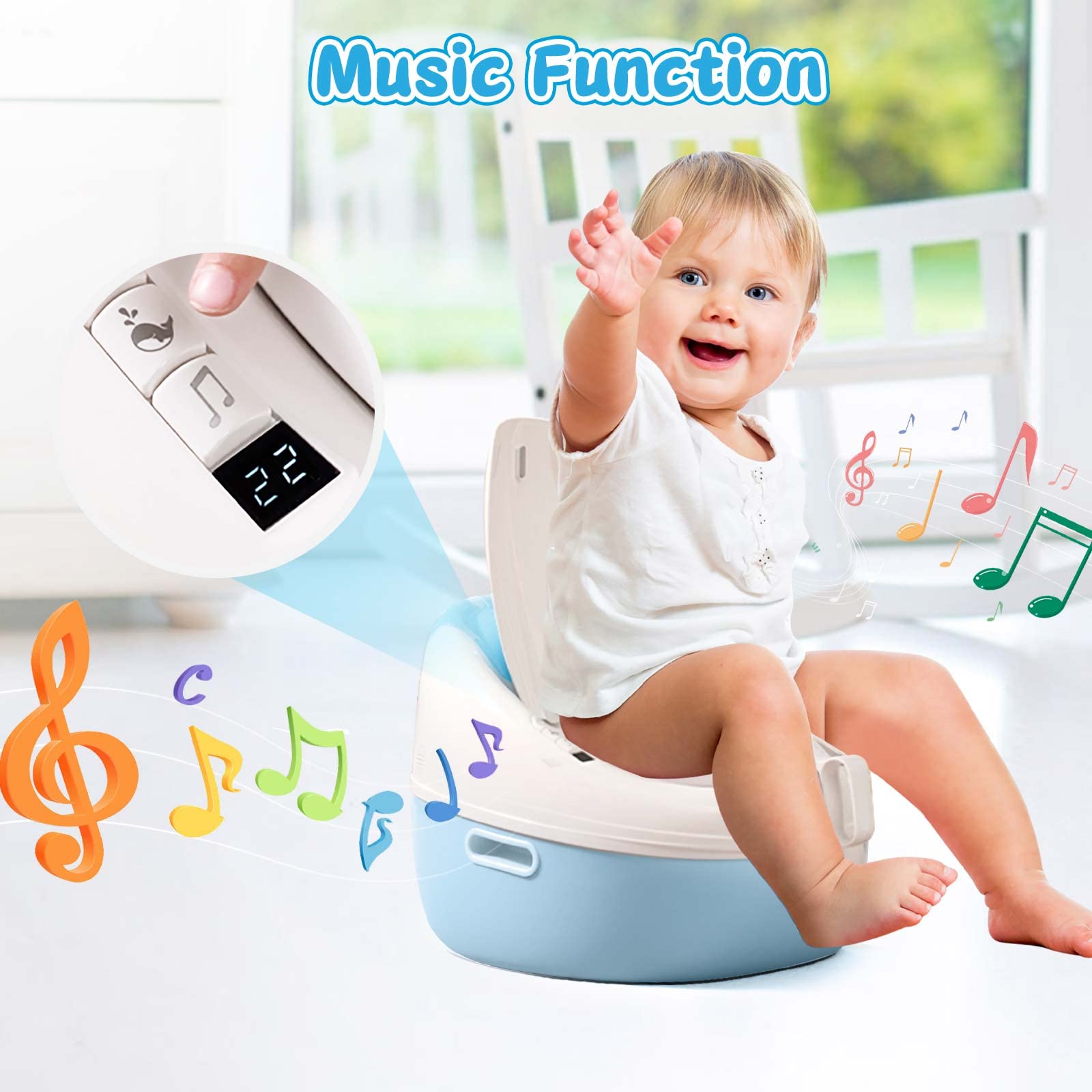 Portable Potty Training Toilet with Bidet, 2 Modes Automatic Butt Cleansing, Rechargeable Battery, Smart Sensor, Kids Voice Prompt, Removable Potty Bucket, Ideal Toddler Potty with Music and LED Light