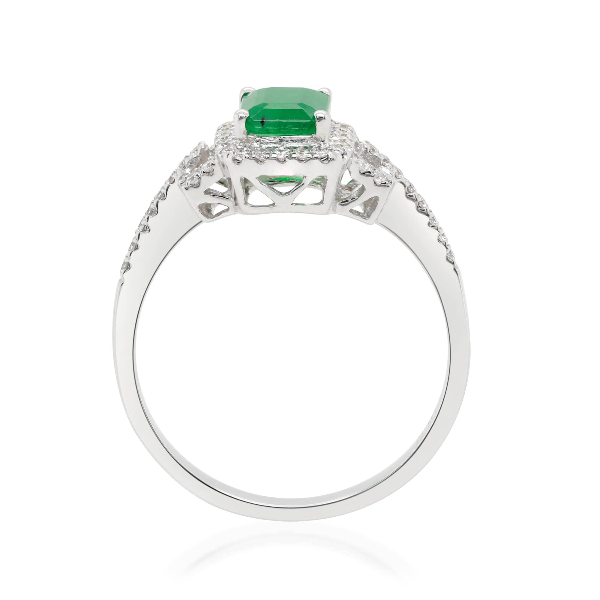 Gin & Grace 14K White Gold Natural Zambian Emerald Ring with Natural Diamonds for Women Emerald Ring for Women