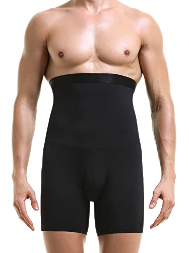 SHIONF Men Tummy Control Shorts High Waist Underwear Slimming Shapewear Body Shaper Leg Boxer Briefs (Black, Medium)